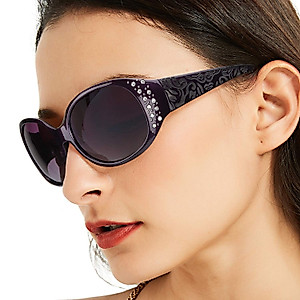 LVIOE Polarized Sunglasses for Women, Rhinestone Wrap Around Sunglasses with UV Protection Lens LS008