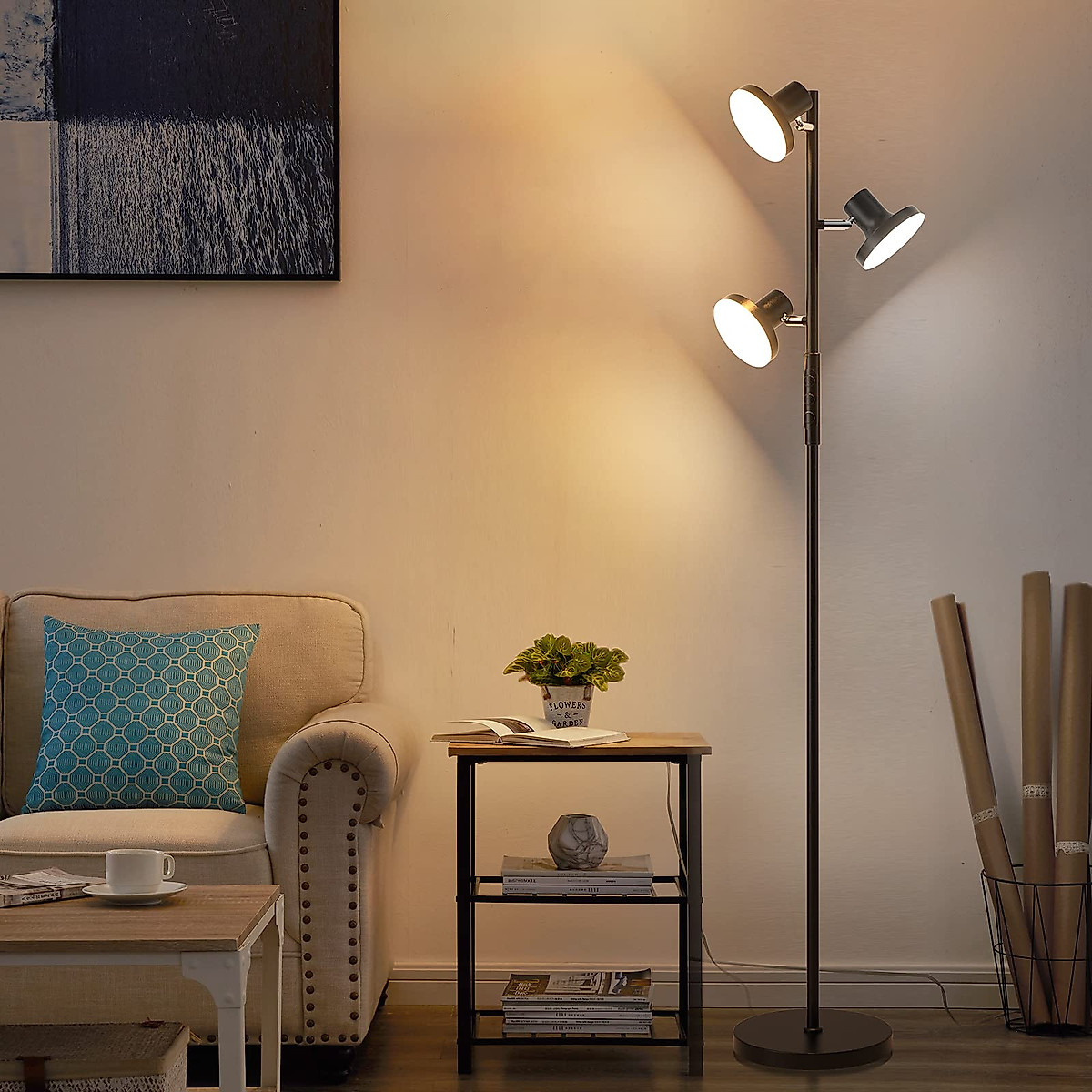 SIBRILLE 20W Modern Floor Lamps for Living Room + 36W LED Tree Floor Lamp with Remote Control