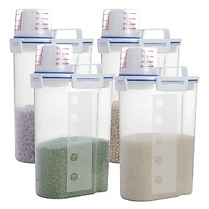 RRROOPP 4 sets 5.5 LB Rice Storage Bin Cereal Containers Dispenser with BPA Free Plastic + Airtight Design + Measuring Cup + Pour Spout - Perfect for Rice Flour Baking Supplies Pet Dog Food Storage