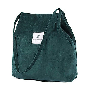 Corduroy Tote Bag for Women Girl Canvas Handbags Shoulder Purse (Green) Medium