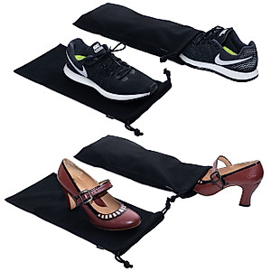 Shoe Dust Bags - 4 Pack Black Duster Flannel Single Shoe Pouch with Drawstring Closure, Washable Breathable Cotton Fabric Cloth for Travel, Home, Luggage, Handbags, Storage, Accessories - 8x17