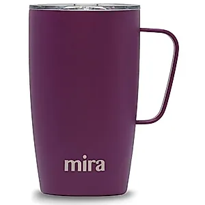 MIRA 18 oz Insulated Coffee Mug - Stainless Steel Travel Cup with Easy-Grip Handle - Car Cup Holder Compatible - Iris