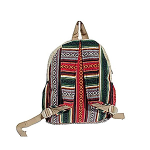 Handmade Marijuana Backpack Red Mushroom Psychedelics Shroom Backpack | Made in Nepal Travel Backpack with Water Bottle Pockets | Hemp Cotton Backpack - Small Mini Backpack