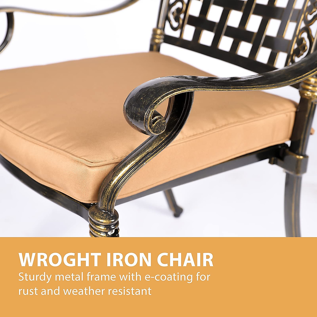 W WARMHOL Cast Aluminum Outdoor Dining Chair Set of 2, Bistro Dining Chair Set with Extra Wide Seat and Cushion for Patio Furniture Garden Deck Backyard