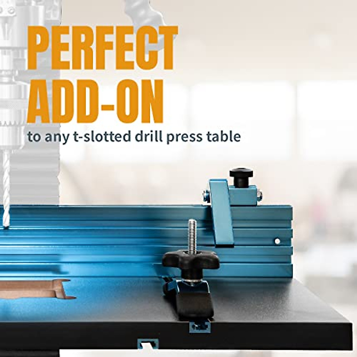 POWERTEC 24" Drill Press Fence Set w/T Slot Fence, Mounting Brackets, Flip Stops, Hold Down Clamps, Hardware for T-Slot Drill Press Table Tops, 71633