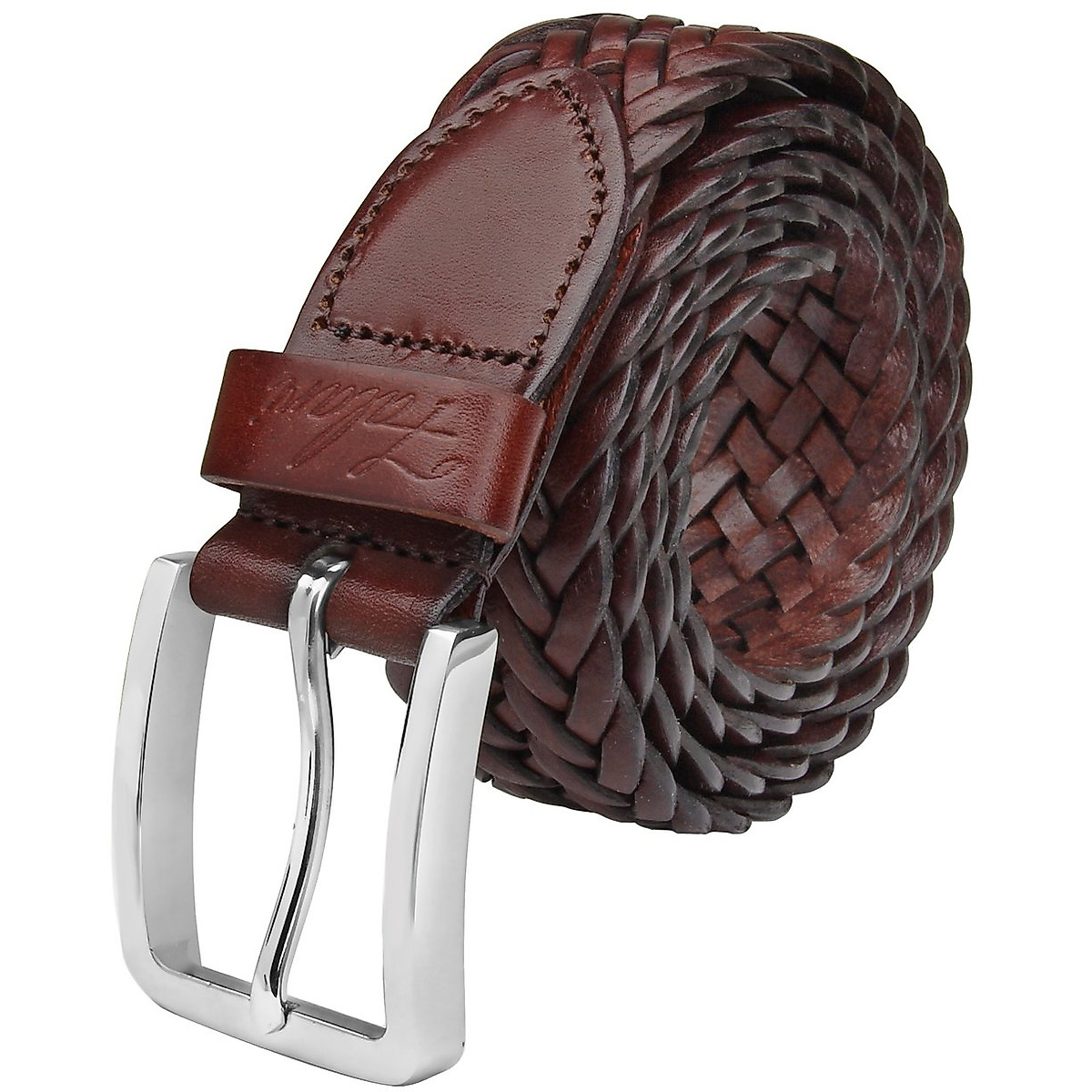 Falari Men's Braided Belt 100% Genuine Leather Brown 34-36 9007-RBN-M