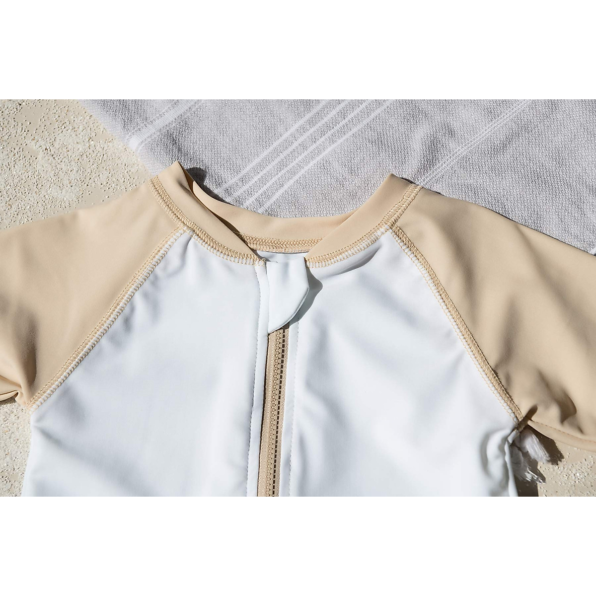 Leveret Kids Baby Boys Girls One Piece Rashguard UPF 50+ Solid Beige/White Size 12-18 Months