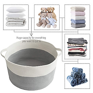 COMFY-HOMI 4pc Baskets = 1pc 21x21x13.6”Rope Laundry Basket + 1pc Tall Rope Baskets 18X16”with Handle Laundry Storage Bin + 2pc Small Gift Baskets - White and Grey