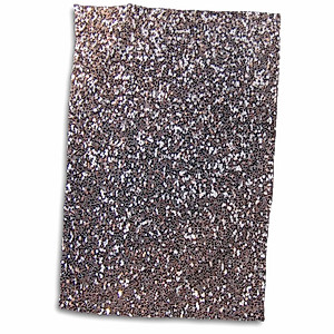 3D Rose Silver Faux Glitter-Photo of Glittery Texture-Metallic Sparkly Bling-Diva Glam Sequins Glamor Hand/Sports Towel, 15 x 22