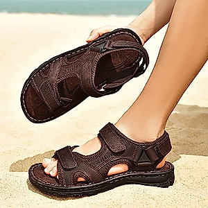 Arkbird Men's Athletic Sandals, Open Toe Nubuck Leather Fisherman Sandals for Men, Coffee, Size 8