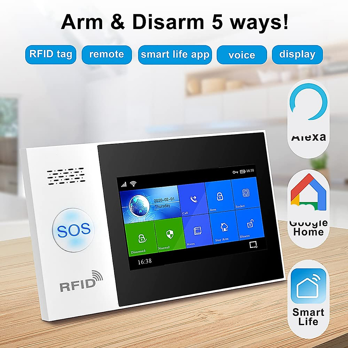Home Security Alarm System - 4.3 inch Touch Screen Panel - DIY Wireless GSM WiFi Burglar Alarm System Kit with APP - Compatible with Alexa & Google Assistant (NO Monthly Fees) (2G+WiFi)