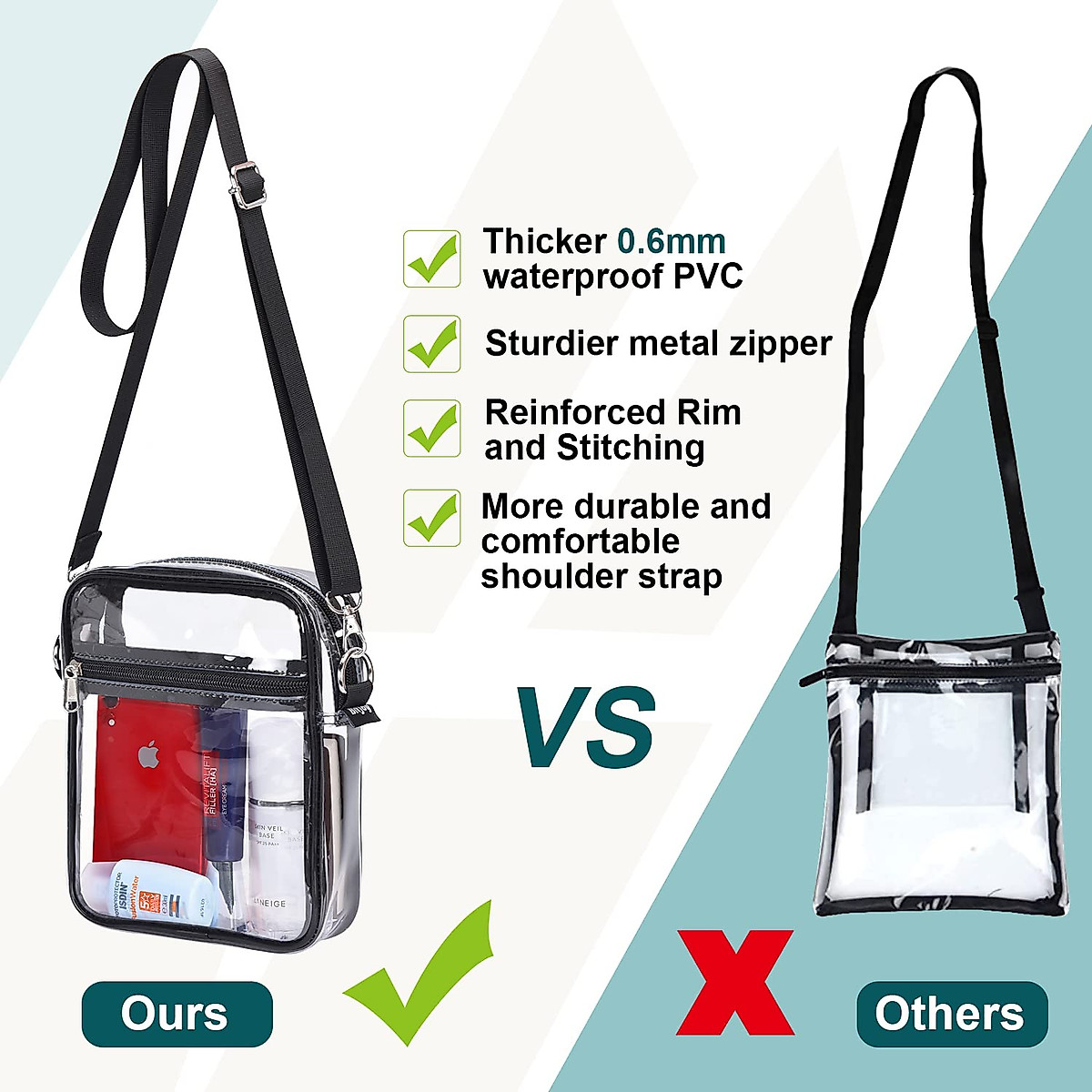 Bitjoy Clear Bag Stadium Approved Purse Transparent Plastic Crossbody Concert Bags for Women Men - See Through PVC Purse for Sports Events Amusement Park