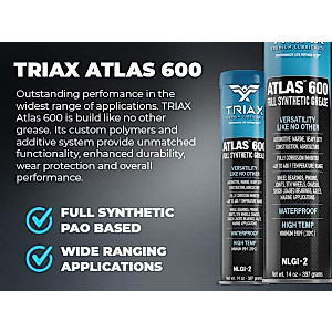 TRIAX Atlas 600 Grease - Full Synthetic, Ultra-Heavy Duty, Low Temp, Marine, Waterproof; All Bearings, Joints, Drive Train & 5th Wheel (10 Pack - 14 Oz Tubes)