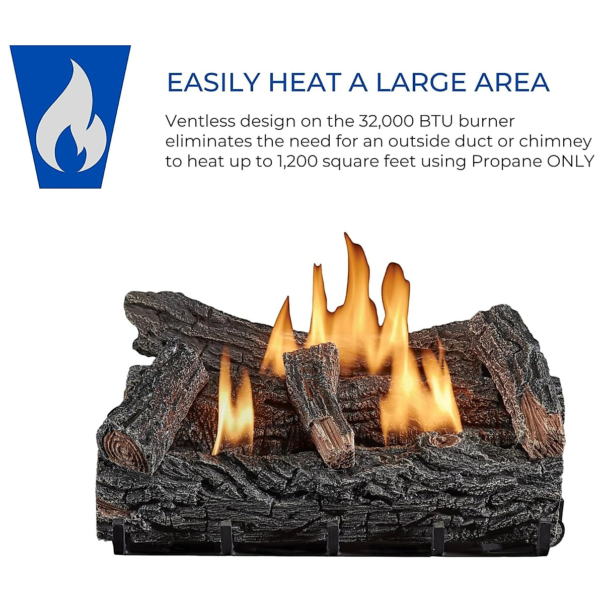 Duluth Forge DLS-N22T Natural Gas Ventless Fireplace Logs Set with Thermostat, Use with Natural Gas, 32000 BTU, Heats up to 1100 Sq. Ft, Winter Oak, 22 Inches