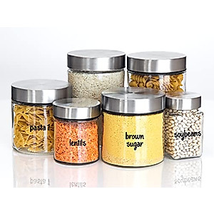 168 Pantry Labels for Food Storage Containers, Black Text Printed on Clear Waterproof Labels, Household Stickers + Numbers, Water Resistant, Organization for Kitchen Jars and Canisters & Storage Bins