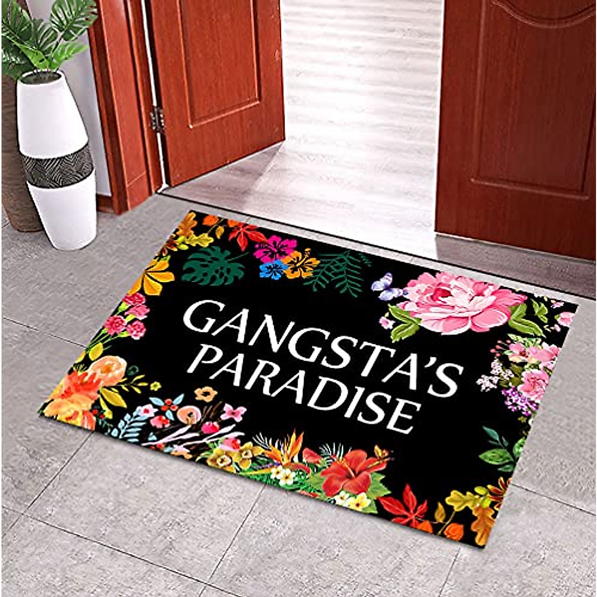 DAYLIPILLOW Gangsta's Paradise Flower Doormat Funny Welcome Mat Floor Mat Rug Outdoor Front Door Bathroom Mats Indoor 23.6" x 15.7"