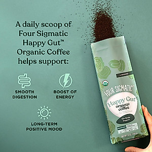 Four Sigmatic Happy Gut Organic Ground Coffee | Medium Roast, Immune Boosting Probiotic Mushroom Coffee with Chaga & Turkey Tail for Gut Health & Immune Support | 12oz Bag
