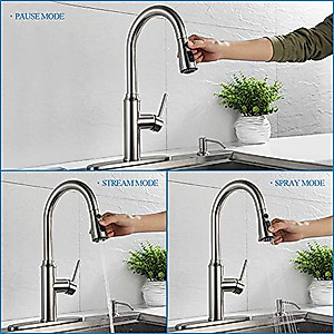 Kitchen Faucet Pull Down-Arofa A01LY Commercial Modern Single Hole Single Handle high arc Stainless Steel Brushed Nickel Kitchen Sink faucets with Pull Out Sprayer