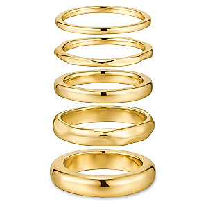 PNYFIL Gold Rings For Women Non Tarnish Plated Gold Ring Set Stackable Stacking Gold Filled Jewelry Finger Rings Wedding Bands Dainty Thumb Chunky Ring Pack Size5 6 7 8 9