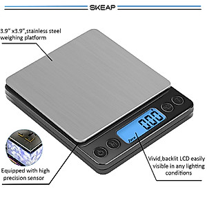 SKEAP Gram Scale 0.01g Accuracy, Food Scales Kitchen Digital Weight Grams & OZ, Jewelry Scale, High Accuracy Gram Scale, Digital Scale with Charging,Batteries and USB Cable Included