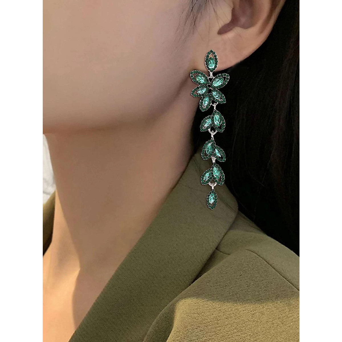 Fahion Statement Vintage Drop Dangle Earrings for Women Girls Green Crystal Earrings