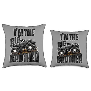 Vintage Monster Truck Tees I'm the Big Brother-Funny Monster Truck Throw Pillow, 16x16, Multicolor