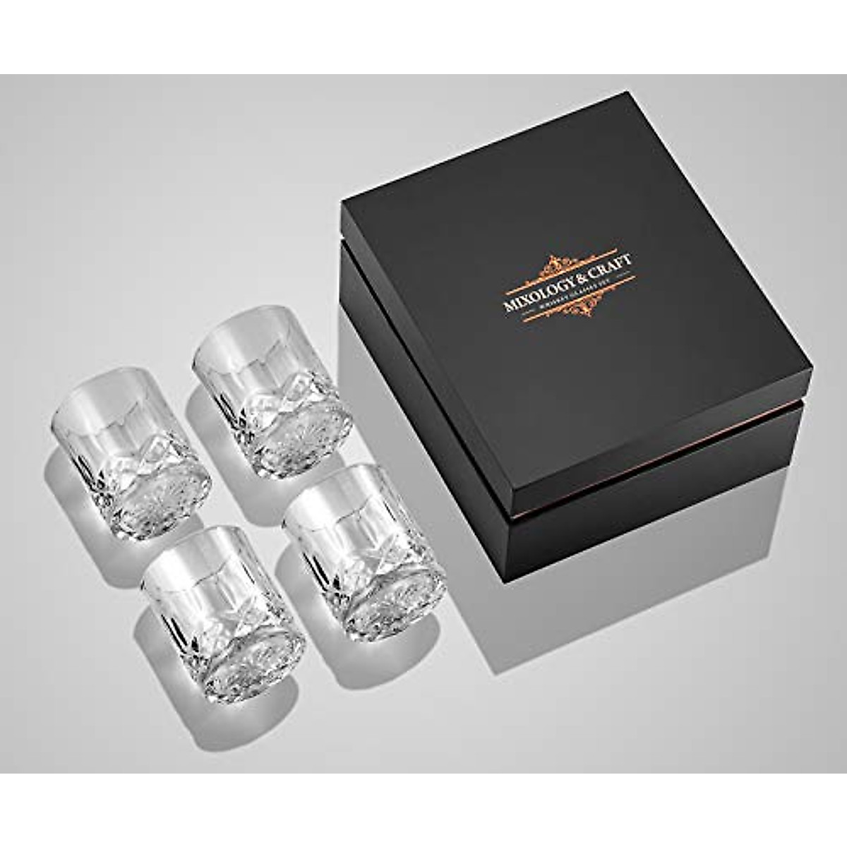 Mixology & Craft - Whiskey Glasses Gift Set of 4 Rocks Glasses - 10oz Crystal Old Fashioned Whiskey Glasses with a Gift Box | Perfect for Scotch, Bourbon, Cognac and Cocktails - Whiskey Gifts for Men