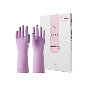 LANON 3 Pairs wahoo Skin-Friendly Cleaning Gloves, Dishwashing Kitchen Gloves with Cotton Flocked Liner, Reusable, Non-Slip, Mauve Mist, Small