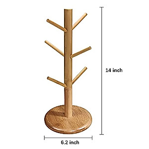 14 Inch Mug Holder Stand, Countertop Mug Tree, with 6 Hooks Removable Mug Stands, Coffee Counter Bar Accessory & Kitchen Organizer