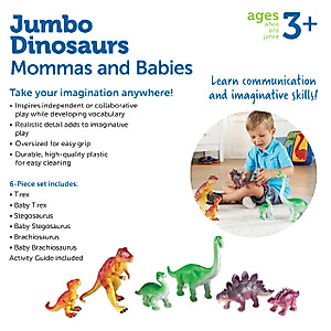 Learning Resources Jumbo Dinosaurs I Mommas and Babies I T-Rex, Stegosaurus, and Brachiosaurus, 6 Animals, multi-color