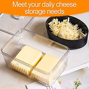 Cheese Container for Refrigerator, Cheese Grater with Container, Cheese Block Holder for Fridge, Sliced Cheese Keeper Food Storage Box for Butter Deli Meat Bacon Lunch Meat Cold Cuts Vegetable