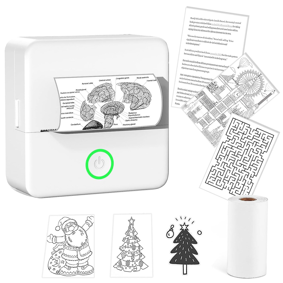 Bagvhandbagro Pocket Printer Mini Thermal Printer Inkless Sticker Printer - X6 Portable Bluetooth Photo Printer for Study, Notes, Labels, Work - Christmas Kids Gifts (White, 1 Printer +1 Roll Paper)