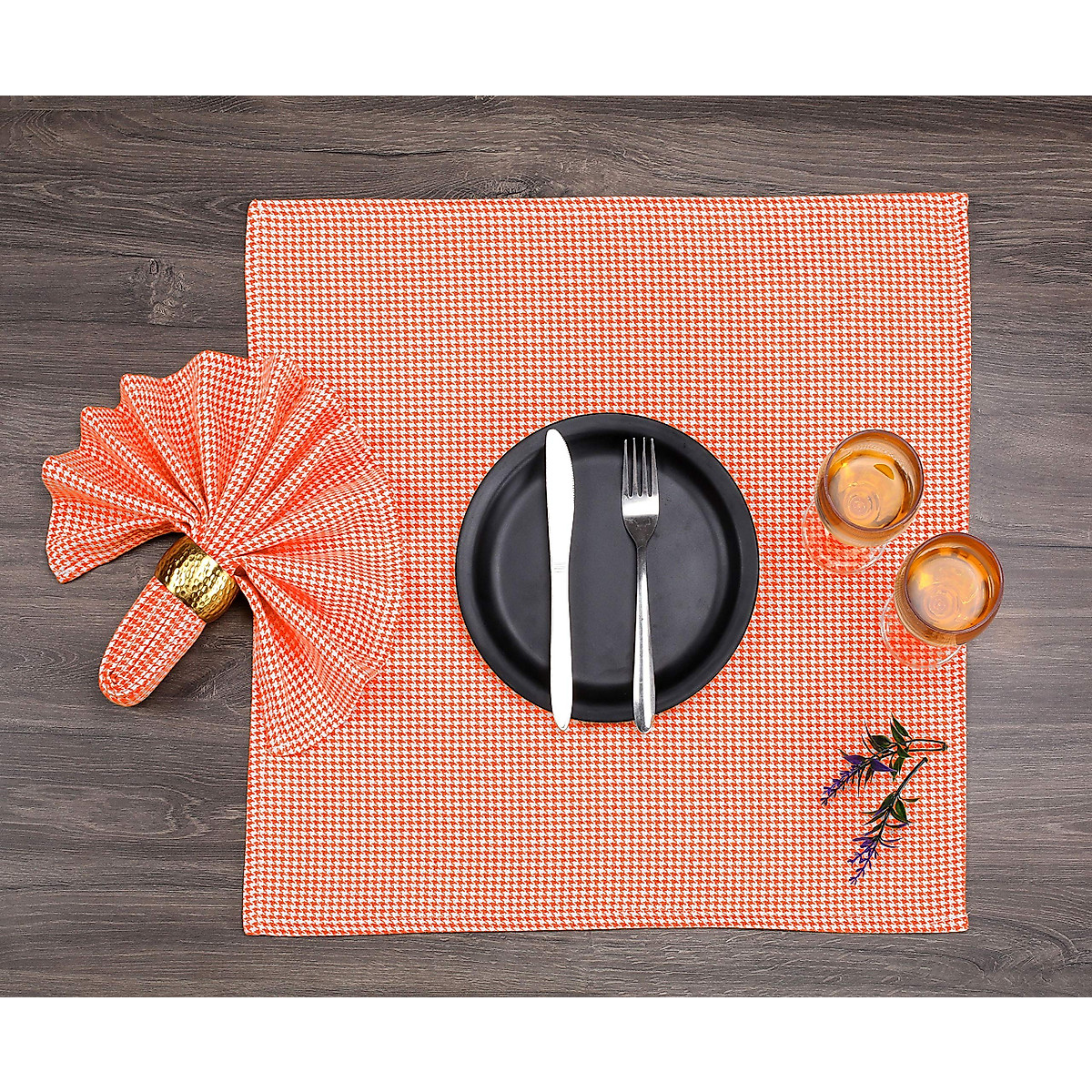 Native Fab Houndstooth Vintage Cloth Dinner Napkins Set of 12 Cotton 18x18 Soft Absorbent Restaurant Hotel Quality - Everyday Easy Care Washable Wedding Dinner Napkins Bulk - Orange