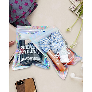 SILFGRLF Stayin' Alive Bachelorette Party Hangover Kits Bags, 50 Pcs Holographic Bags (5"x7") Bachelorette Party Supplies Last Disco Party Favors Printed