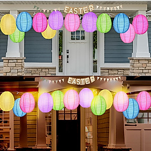Tuanse 12 Pack Easter Egg Decorations Outdoor Decor Easter Colorful Eggs Ornaments 32.8 Ft Copper Wire Lights Battery Operated String Lights for Yard, Lawn, Garden, Party