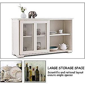 FANTASK Kitchen Storage Cabinet Sideboard, Stackable Buffet w/Height-Adjustable Shelf & 2 Glass Sliding Doors, Accent Console Table for Kitchen Dining Living Room Hallway Office (Cream White)