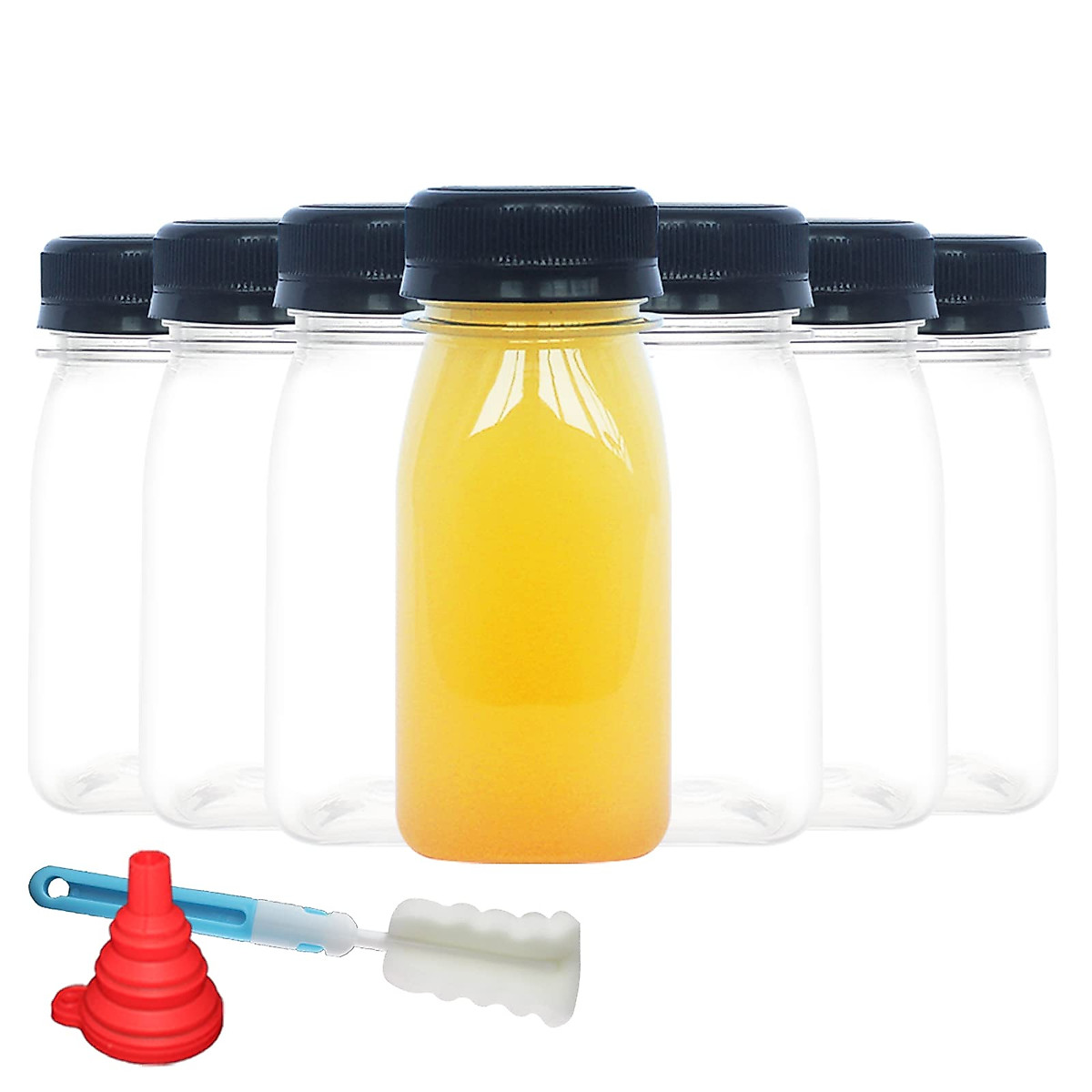 zmybcpack 48pcs 4oz Small Plastic Juice Bottles with Caps, Plastic Ginger Shot Bottles Reusable Mini Juicing Bottles with Tamper Evident Lids for Homemade Beverage