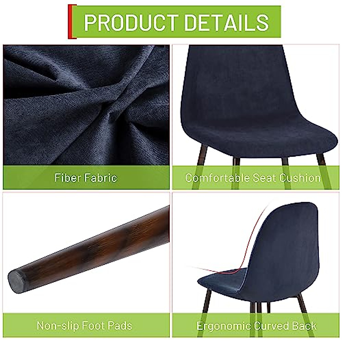 FurnitureR Set of 4, Fabric Side Mid Century Modern Room Comfy Upolstered Cushion Seat with Metal Legs for Home Kitchen Dining Chair, Blue