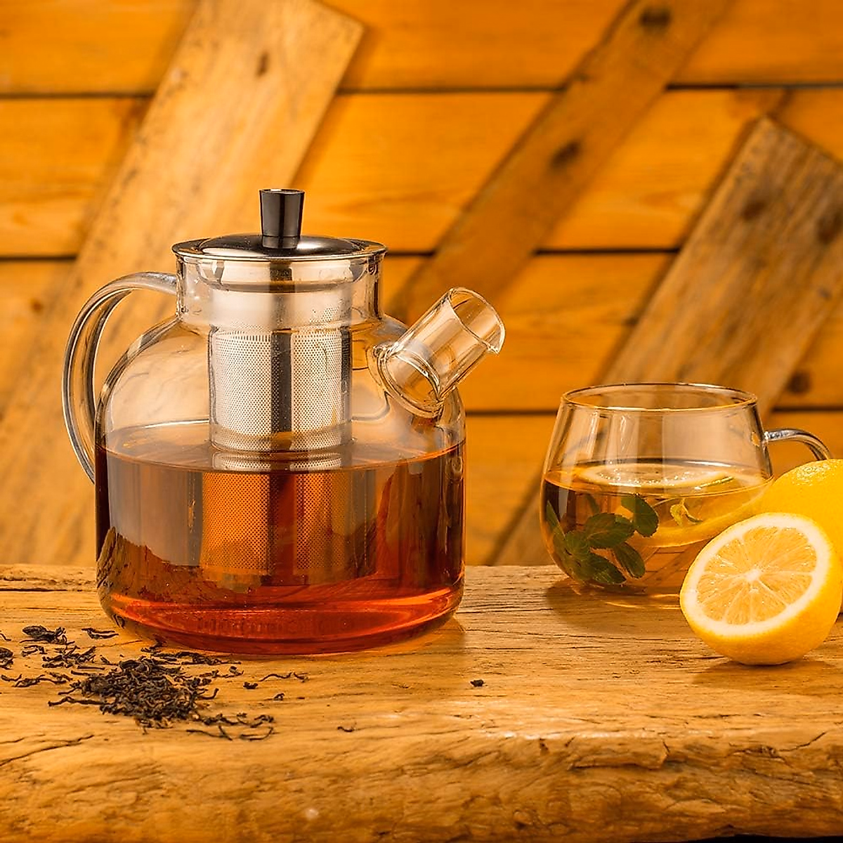 1500ml(52oz) Glass Teapot with Removable Infuser, Ehugos Stovetop Safe Large Tea Pot, Blooming and Loose Leaf Hand Crafted Kettle for Women and Adult with Stainless Infuser