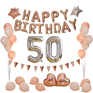 Rose gold 50th birthday decorations for woman number 50 happy birthday balloons letters for man balloon banner party Supplies for him