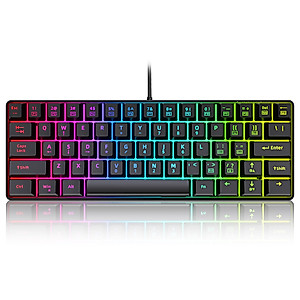 Snpurdiri 60% Gaming Keyboard,RGB Compact Small Wired Office Membrane Keyboard for Windows Laptop PC Mac - Black