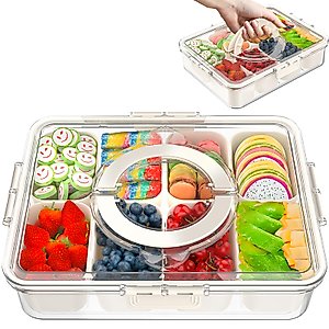 Snackle Box Container,Divided Serving Tray with Lid and Handle,Portable Snack Box for Candy, Fruits, Nuts, 8 Compartments snack tray, Snack Organizer for Picnic,Party,Movie Night,Road Trips(1 Pack)
