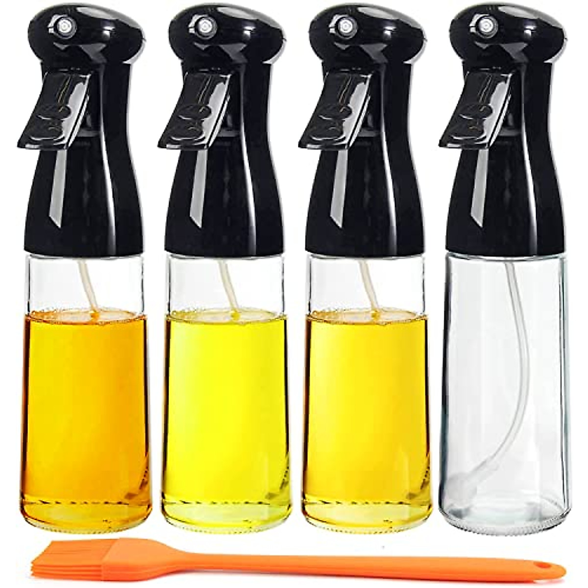 WERTIOO Olive Oil Sprayer for Cooking 4 Pack, 7.4oz/210ml Glass Olive Oil Spray Bottle Refillable Kitchen Accessories Oil Mister for Air Fryer, Salad, Baking, BBQ