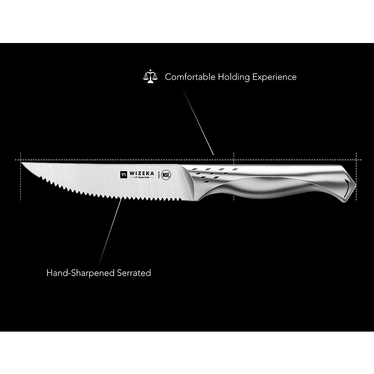 WIZEKA Steak Knives Set of 8, Dishwasher Safe Serrated Steak Knives 4.5 Inches, German Stainless Steel Kitchen Knives of Steak, Jaguar Series