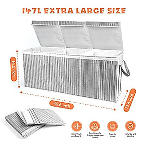 PELEYWCO Extra Large Toy Box For Girls with Divider Boards，Extended Handles, 3 Independent Lids and Longer Magic Tapes,the 147L large toy chest for boys and girl 40.6 * 13.4 * 16.5inch