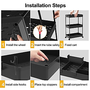 SPACELEAD Slim Storage Cart,3 Tier Bathroom Rolling Utility Cart Storage Organizer Slide Out Cart, Mobile Shelving Unit Organizer Trolley for Office Bathroom Kitchen Laundry Room Narrow Places, Black