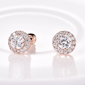 GULICX Halo Stud Earrings Round CZ Cubic Zirconia for women Silver/Gold Plated/Rose Gold Plated