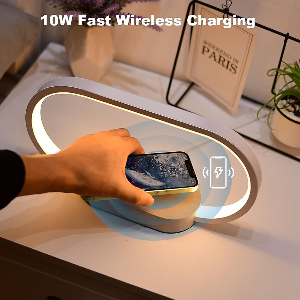 Donewin Wireless Charging Bedside Lamp with USB Charging Port,Premium Wooden Nightstand Light for Bedroom,Nursery Lamp,Touch-Control Desk Lamp,Ideal Gift Choice,Stepless Dimming& 3 Color Temps