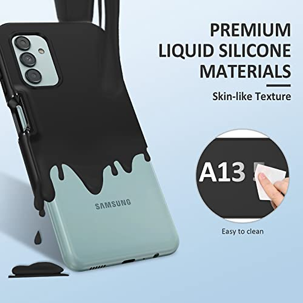 PUJUE for Samsung Galaxy A13 5G Case: Silicone Slim Full Rugged Protective Matte Cell Phone Case - Durable Drop Shockproof TPU Cute Bumper Cover (Black)