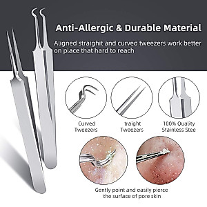 DUcare Blackhead Remover Tools 9 Pcs Pimple Popper Tool Kit with Metal Case for Pimples, Blackheads, Zit Removing, Forehead